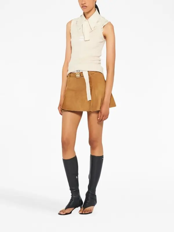 Miu Miu Belted Suede Miniskirt