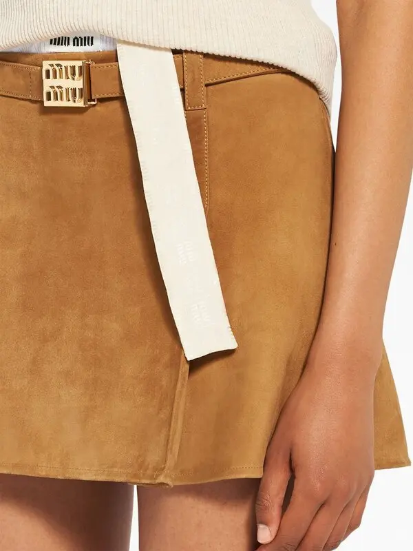 Miu Miu Belted Suede Miniskirt