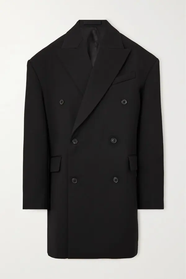 Wardrobe.NYC Double-breasted Grain De Poudre Wool Coat - Black
