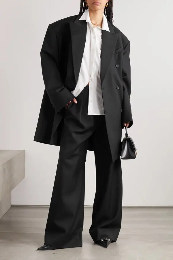 Wardrobe.NYC Double-breasted Grain De Poudre Wool Coat - Black