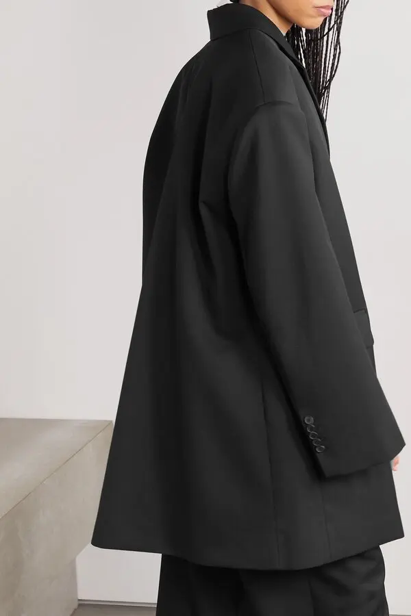 Wardrobe.NYC Double-breasted Grain De Poudre Wool Coat - Black