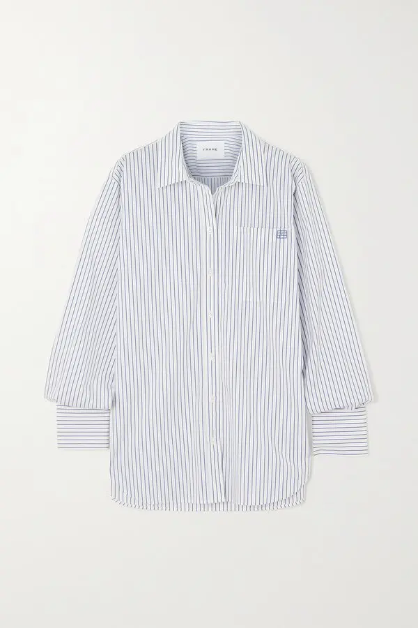 FRAME The Oversized Striped Cotton-blend Poplin Shirt