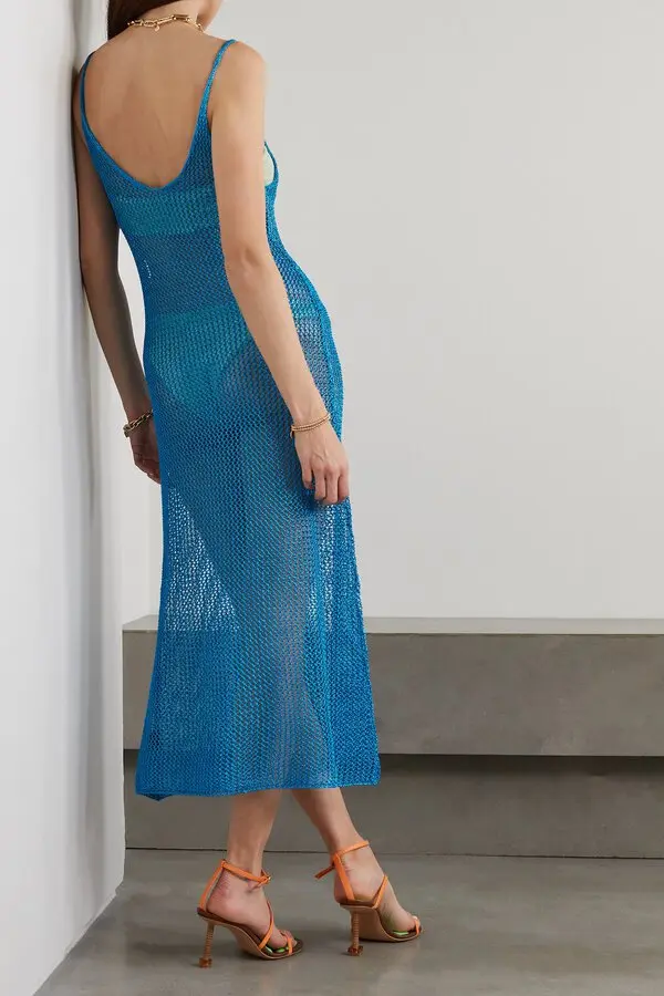 dodo bar or metallic dress Dodo Bar Or Paul Metallic Crochet-Knit Midi Dress In Silver - 30% Off