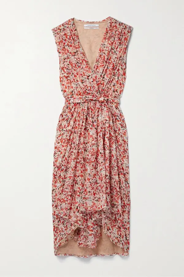 Another Tomorrow Net Sustain Gathered Printed Peace Silk Midi Dress