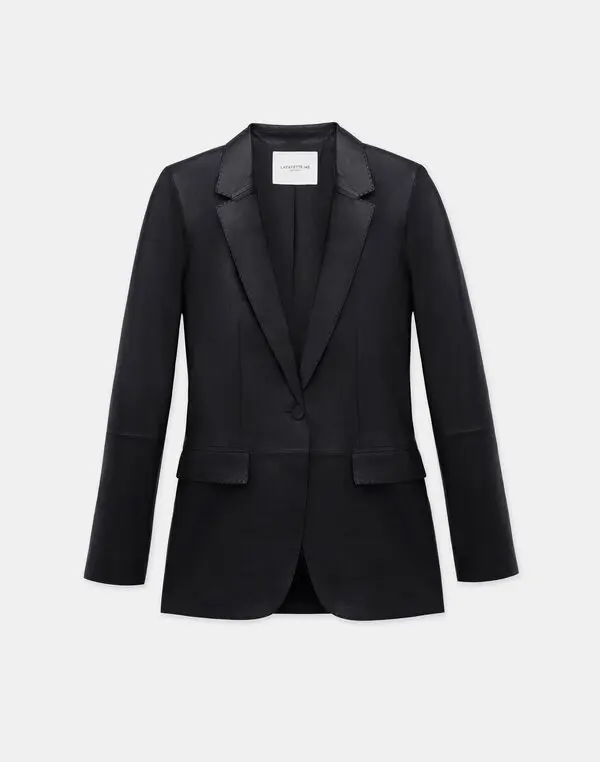Lafayette 148 New York Nappa Leather Single Button Blazer