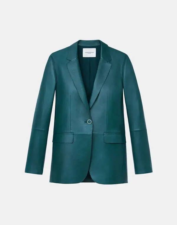 Lafayette 148 New York Nappa Leather Single Button Blazer