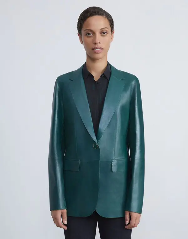 Lafayette 148 New York Nappa Leather Single Button Blazer