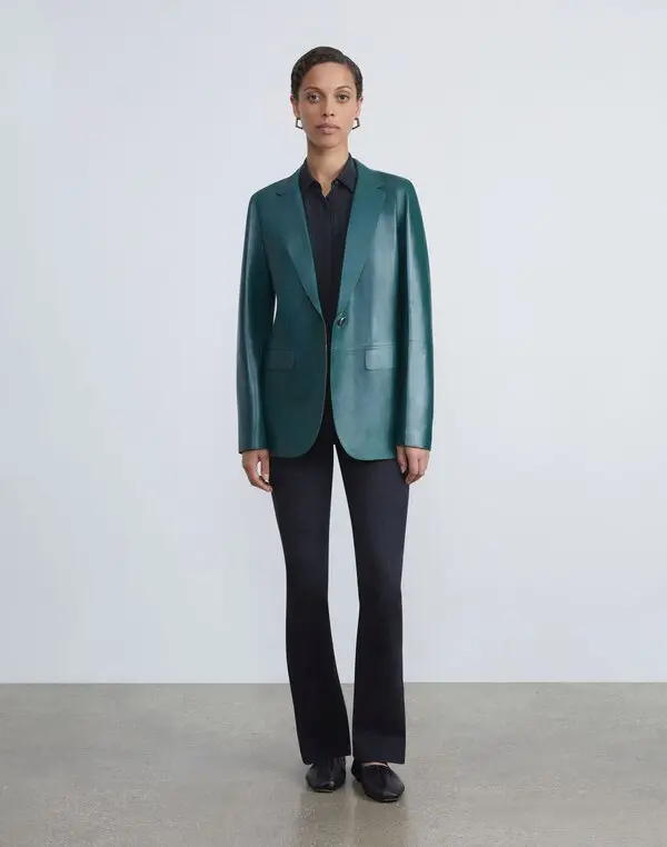 Lafayette 148 New York Nappa Leather Single Button Blazer