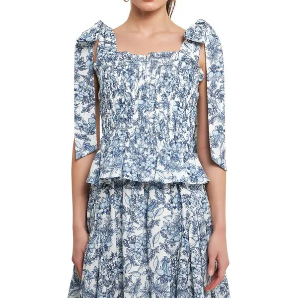 Endless Rose Smocked Tie Shoulder Tank