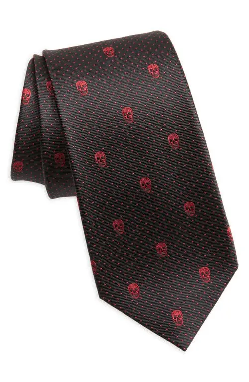 Alexander McQueen Skull Silk Tie - Black/lust Red