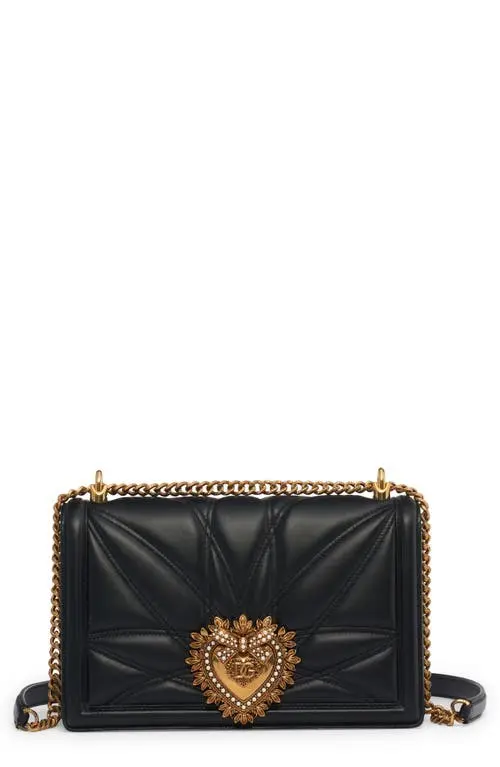 Dolce & Gabbana Devotion Logo Heart Lambskin Crossbody Bag - Black