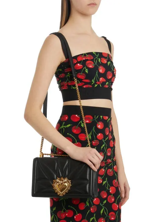 Dolce & Gabbana Devotion Logo Heart Lambskin Crossbody Bag - Black