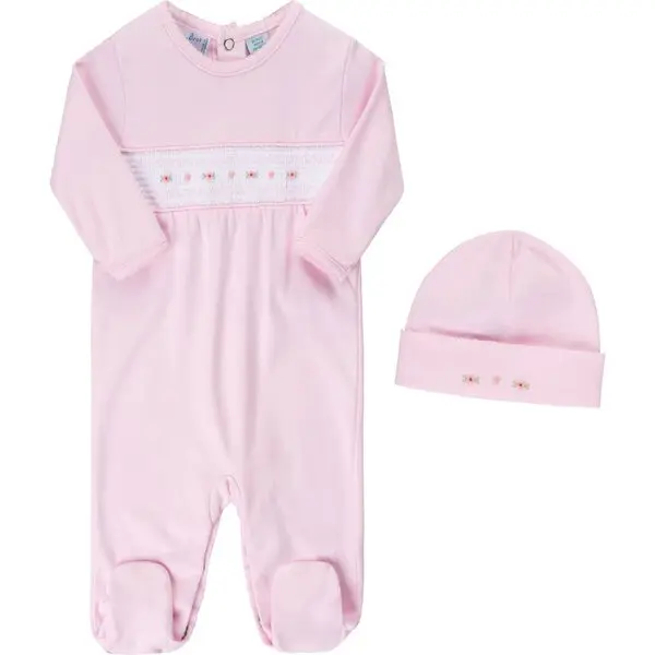 FELTMAN BROTHERS Smocked Flower Footie & Hat Set - Pink