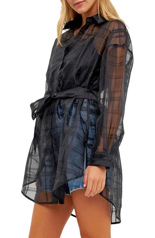 English Factory Check Button-up Shirt With Cami