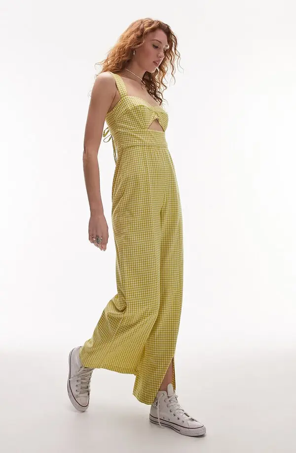 Topshop Check Cutout Wide Leg Jumpsuit In Medium Green - 41% Off |  Editorialist