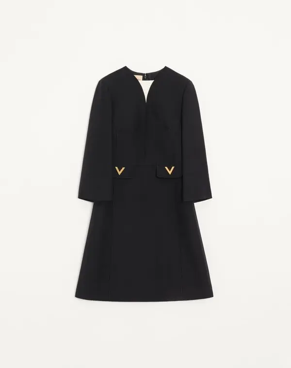 Valentino Garavani Crepe Couture Midi Dress With Jewel Button Detail - Black