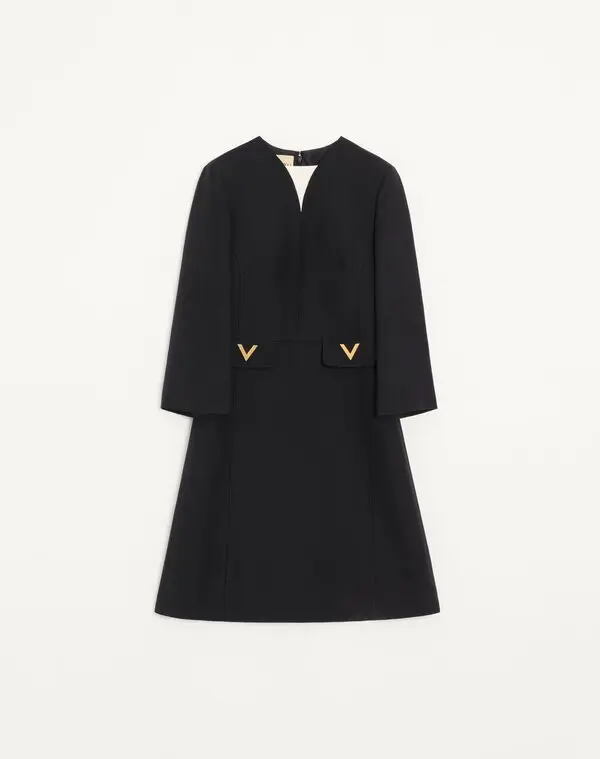 Valentino Garavani Crepe Couture Midi Dress With Jewel Button Detail - Black