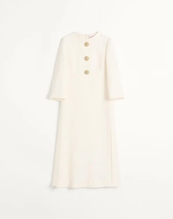 Valentino Garavani Crepe Couture Midi Dress With Jewel Button Detail - Ivory