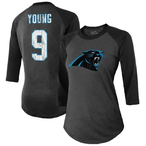 MAJESTIC THREADS Bryce Young Carolina Panthers Player Name & Number Tri-blend 3/4-sleeve Fitted T-shirt - Black