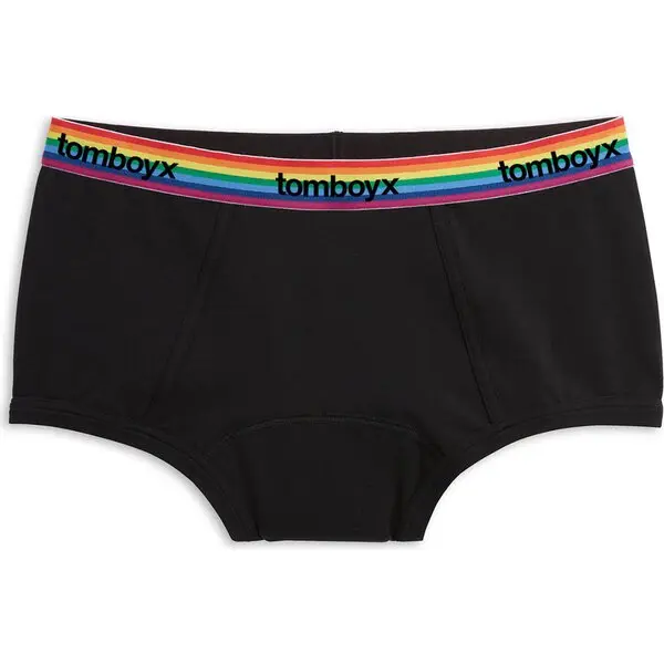 TOMBOYX First Line Stretch Cotton Period Boyshorts - Black Rainbow Logo