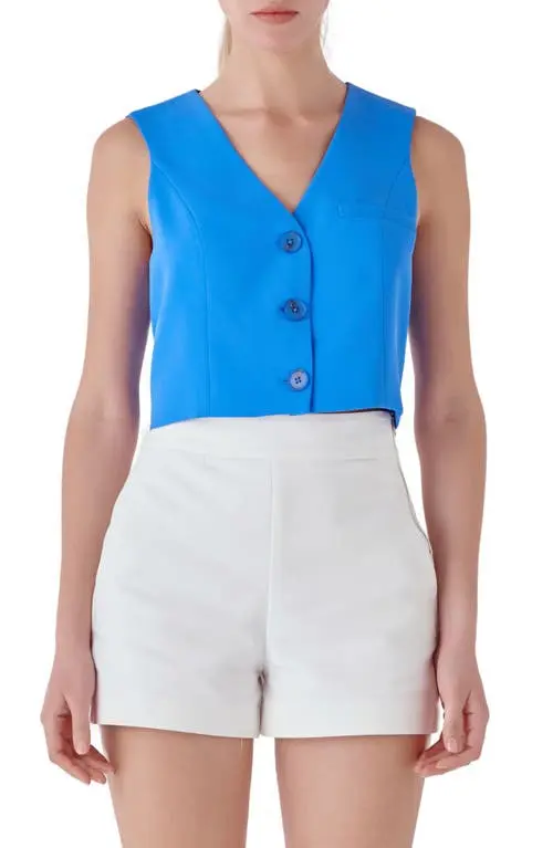 Endless Rose Button-up Crop Vest - Ocean Blue