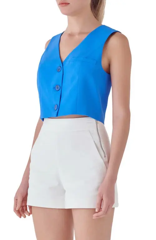 Endless Rose Button-up Crop Vest - Ocean Blue