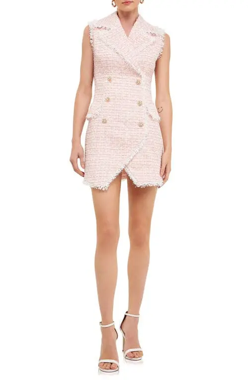 Endless Rose Double Breasted Tweed Minidress - Pink