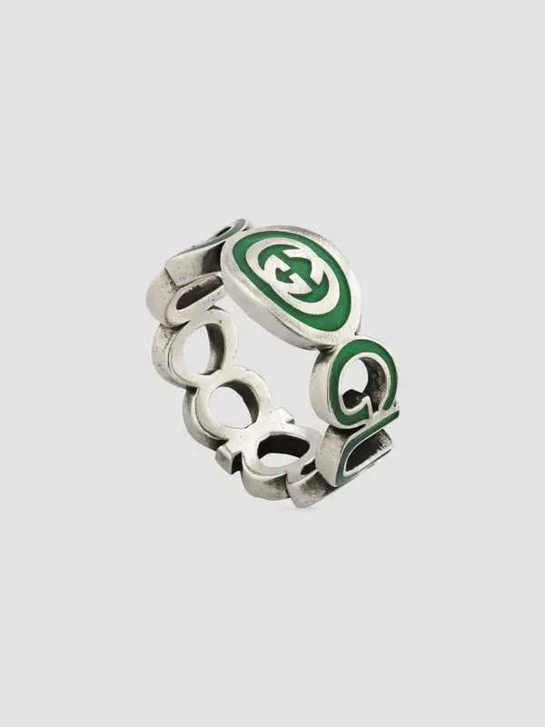 Gucci Sterling Silver Interlocking Gg Logo Ring