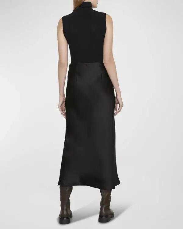 Vince Side-slit Satin Slip Skirt - Black