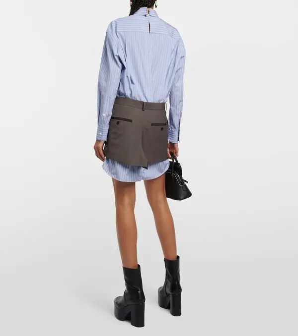 Sacai X Thomas Mason Cotton Mini Shirt Dress In Blue - 30% Off