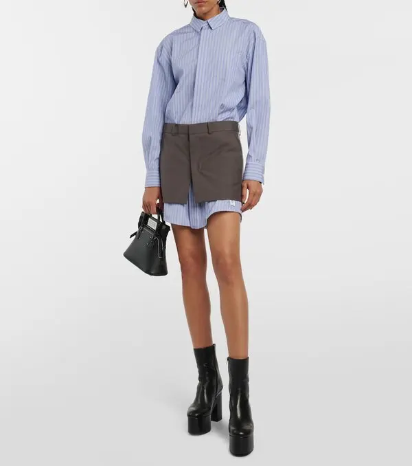 Sacai X Thomas Mason Cotton Mini Shirt Dress In Blue - 30% Off