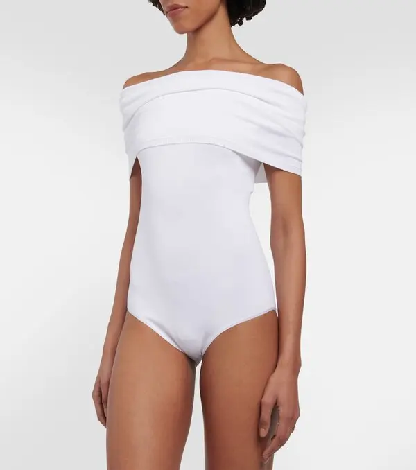 Alaïa Off-shoulder Knit Bodysuit - White