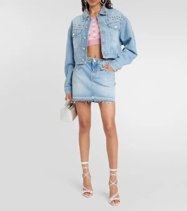 Alessandra Rich Embellished Denim Miniskirt