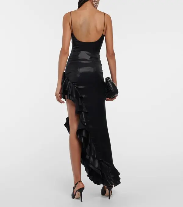black ruffle asymmetric dress Black Strapless Ruffle Asymmetrical Midi Dress