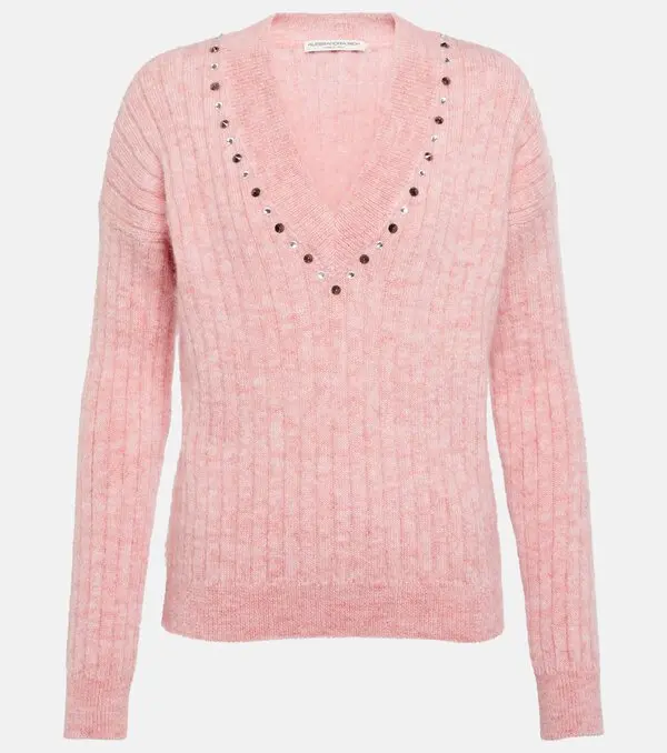 Alessandra Rich Embellished Wool-blend Sweater - Pink