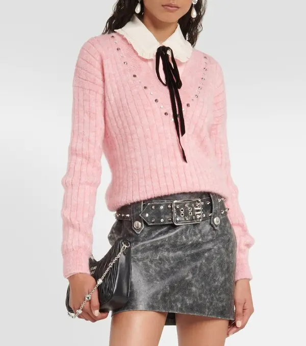 Alessandra Rich Embellished Wool-blend Sweater - Pink