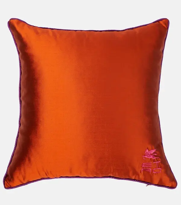Etro Pegaso Embroidered Silk Cushion - Orange