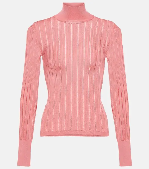Alaïa Ribbed Knit Turtleneck Sweater - Pink