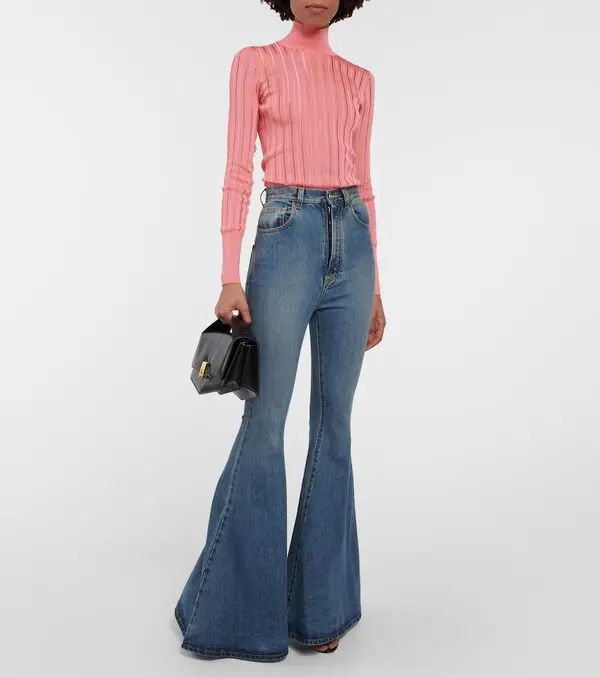 Alaïa Ribbed Knit Turtleneck Sweater - Pink
