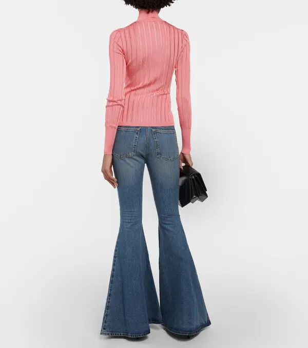 Alaïa Ribbed Knit Turtleneck Sweater - Pink