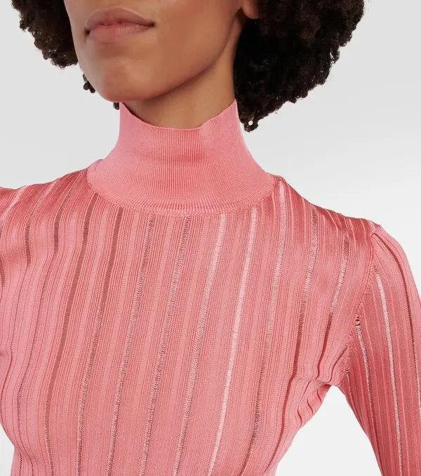 Alaïa Ribbed Knit Turtleneck Sweater - Pink