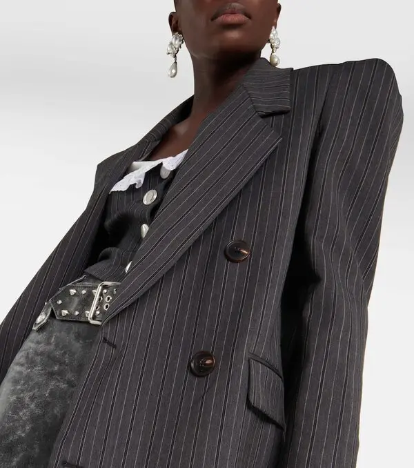 Alessandra Rich Pinstriped Wool Coat