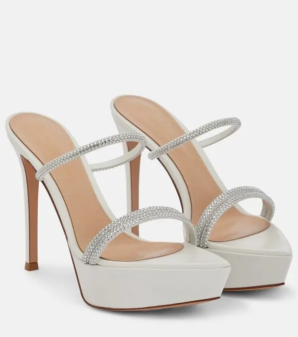 GIANVITO ROSSI Cannes Leather Platform Sandals - White