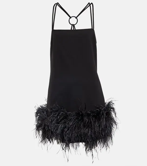 Attico Fujiko Feather-trimmed Minidress - Black