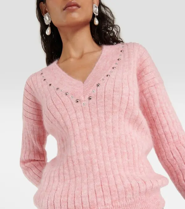 Alessandra Rich Embellished Wool-blend Sweater - Pink