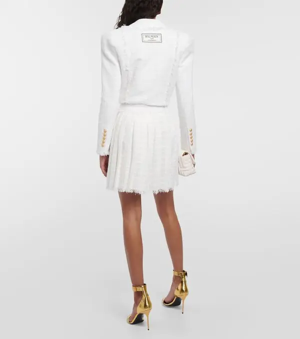 Balmain Tweed Skater Skirt In White - 30% Off | Editorialist