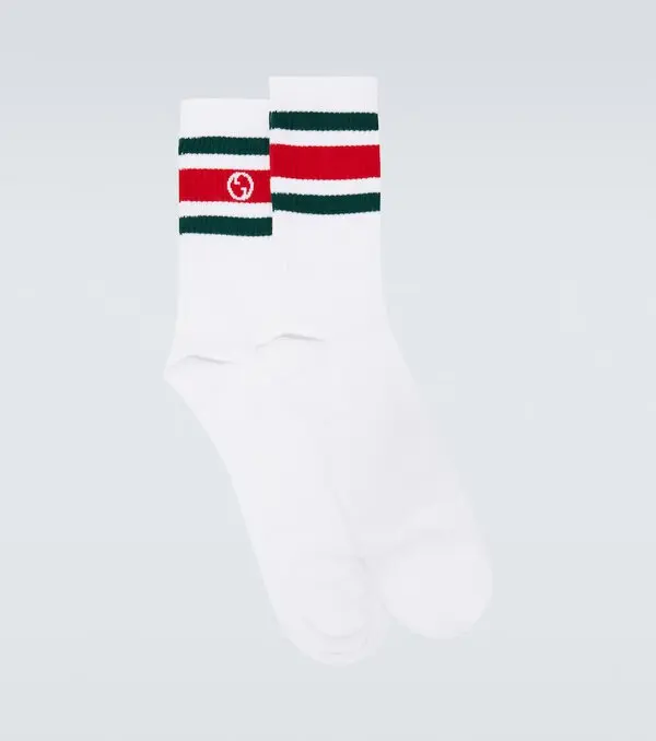 Gucci Web Stripe Interlocking G Crew Socks - White