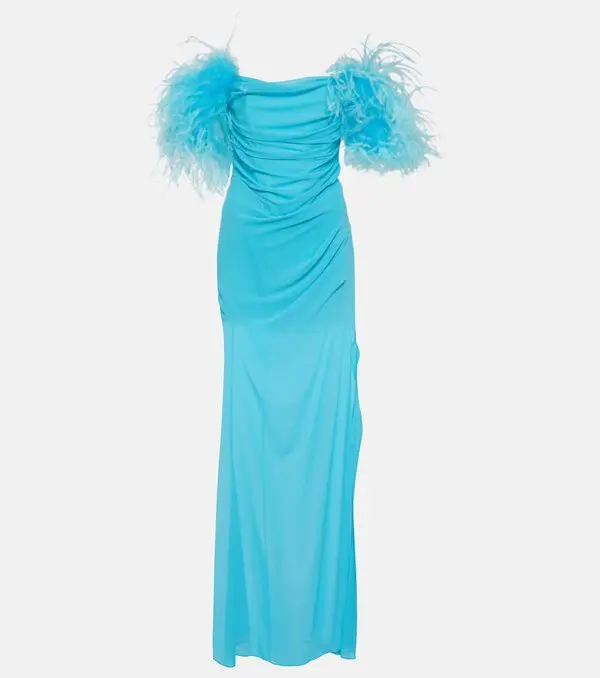 Giuseppe Di Morabito Feather-trimmed Maxi Dress - Blue