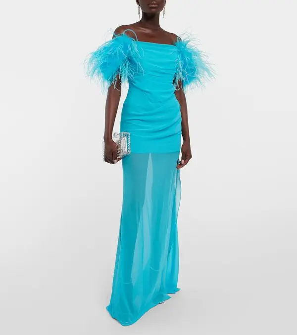Giuseppe Di Morabito Feather-trimmed Maxi Dress