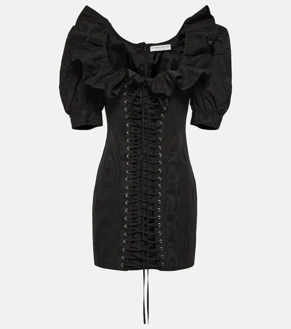 Alessandra Rich Ruffled Puff-sleeve Minidress - Black